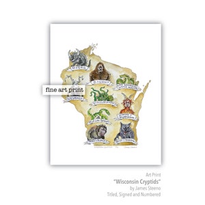 Wisconsin Cryptids Watercolor Map Art Print by James Steeno ...