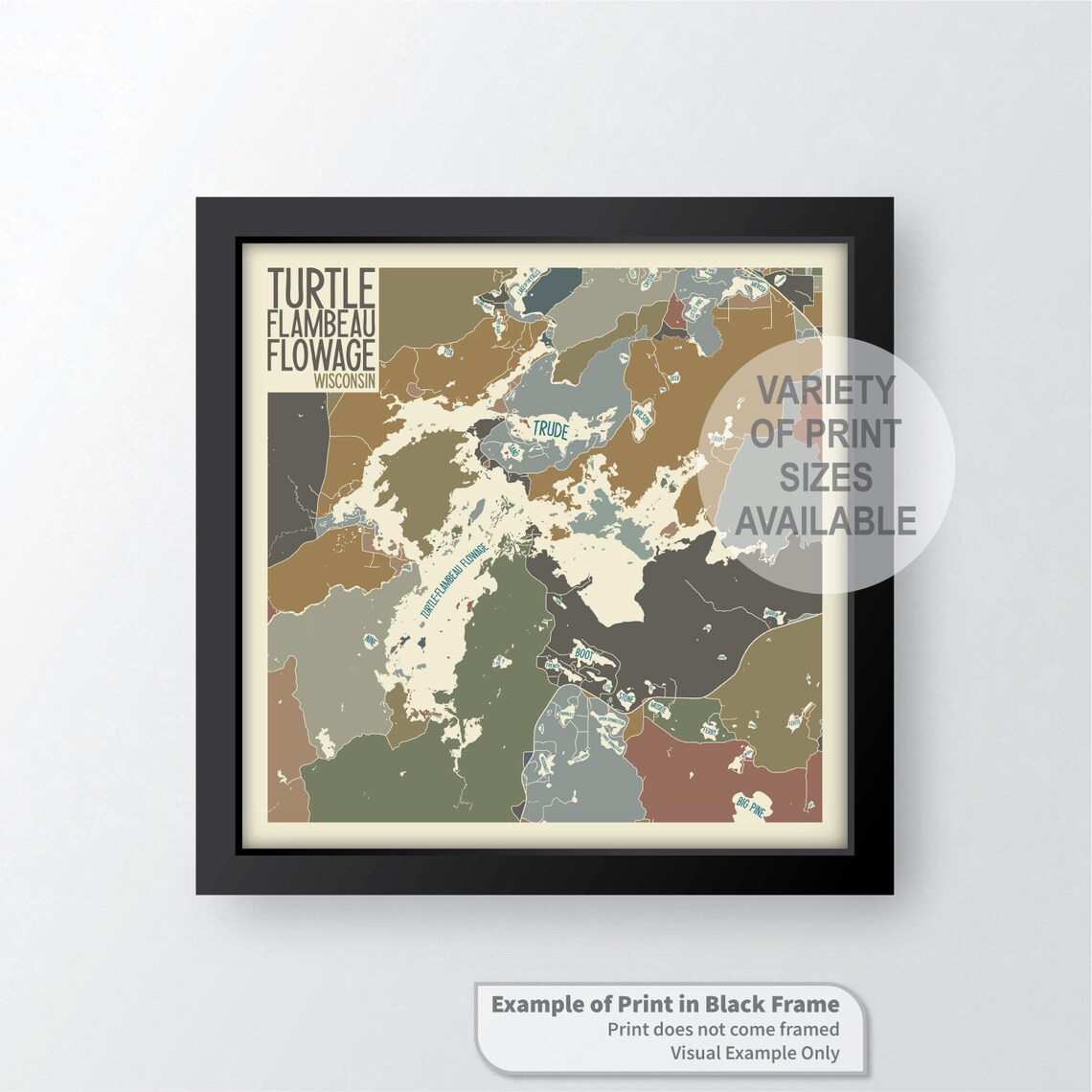 Turtle Flambeau Flowage Wisconsin Art Map Print by James Steeno (iron ...