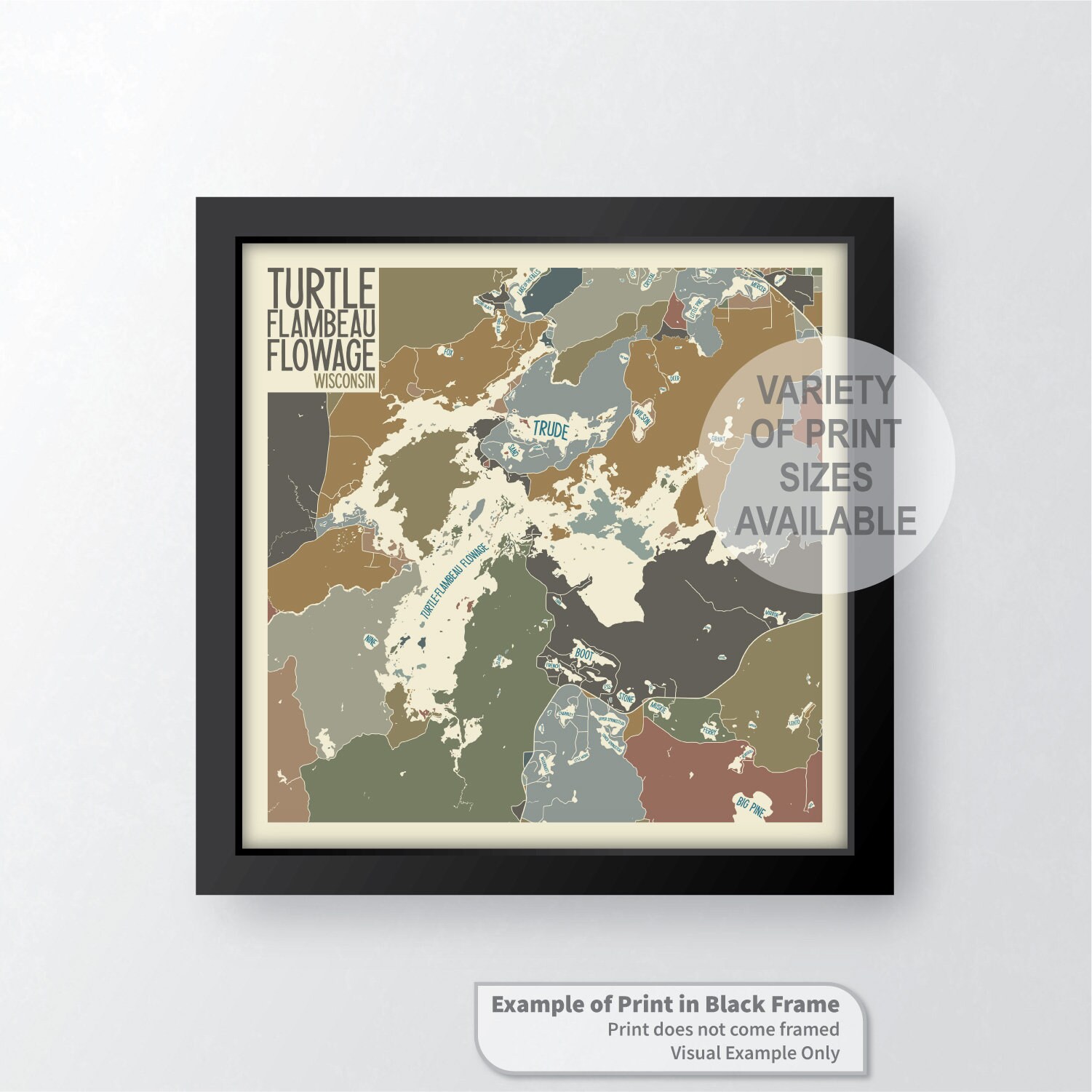 Turtle Flambeau Flowage Wisconsin Art Map Print by James Steeno (iron ...