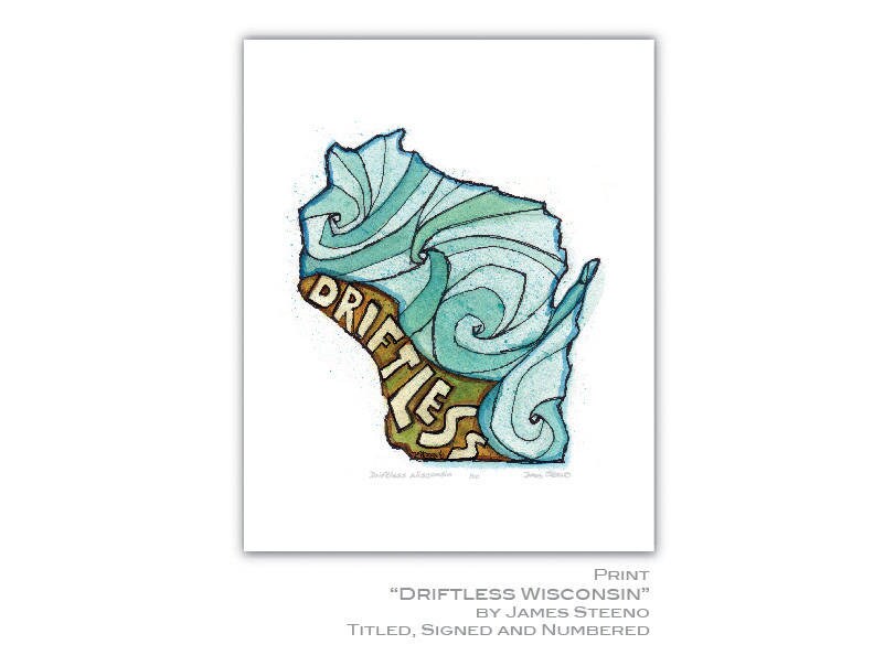 Driftless Wisconsin Watercolor Map Art Print by James Steeno | Etsy