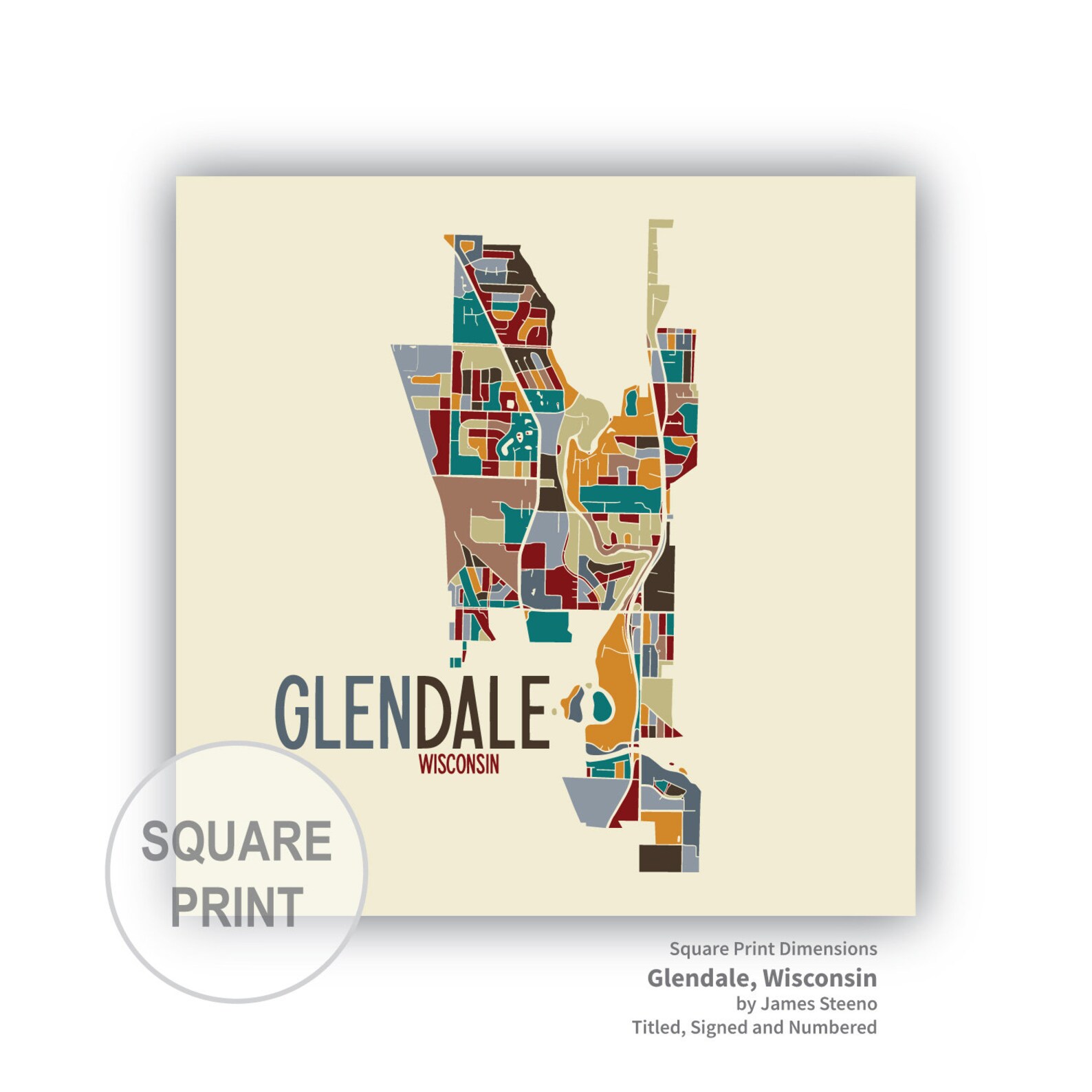 Glendale Wisconsin Art Map Print milwaukee County WI by | Etsy