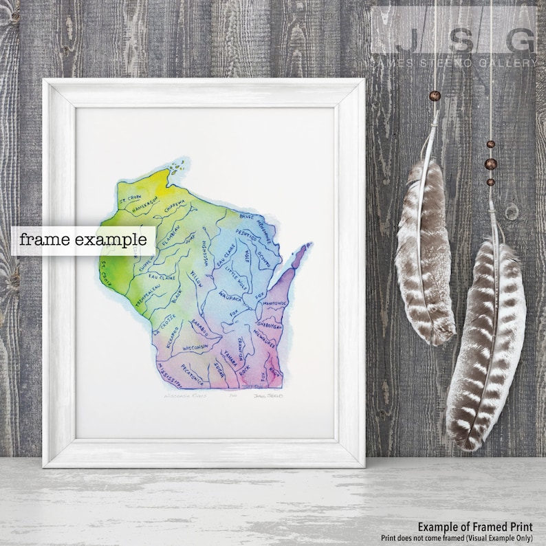 Wisconsin Rivers Watercolor Map Art Print by James Steeno St. Croix ...