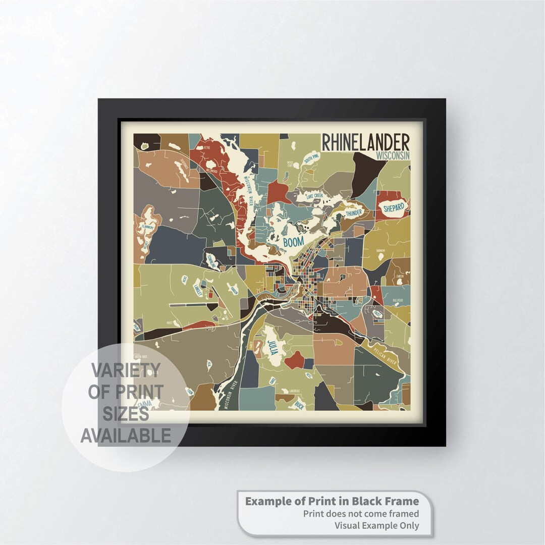 Rhinelander, Wisconsin Art Map Print (oneida County) by James Steeno - Etsy