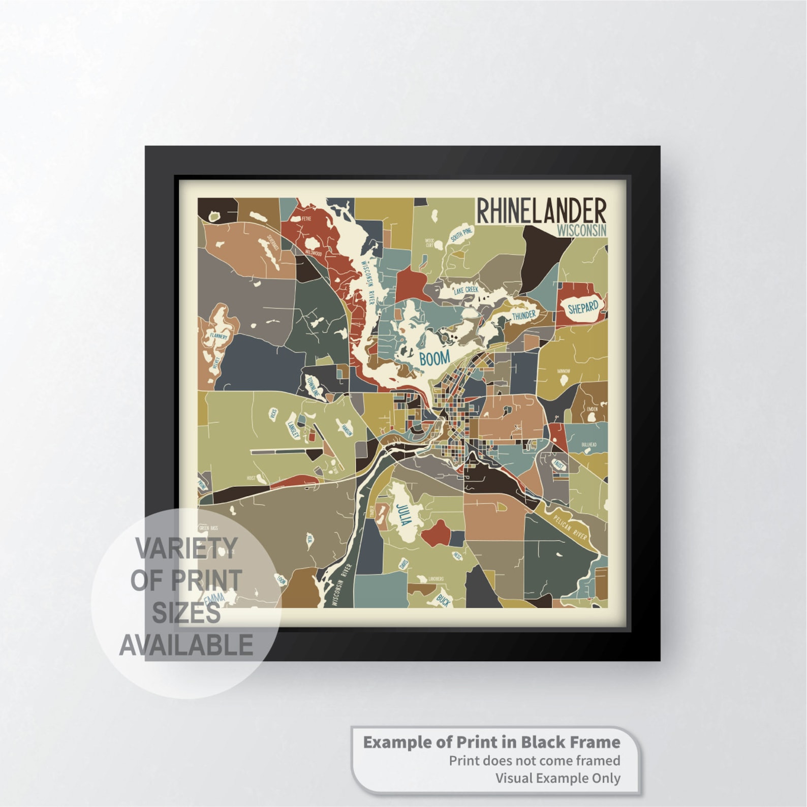 Rhinelander Wisconsin Art Map Print oneida County by James | Etsy