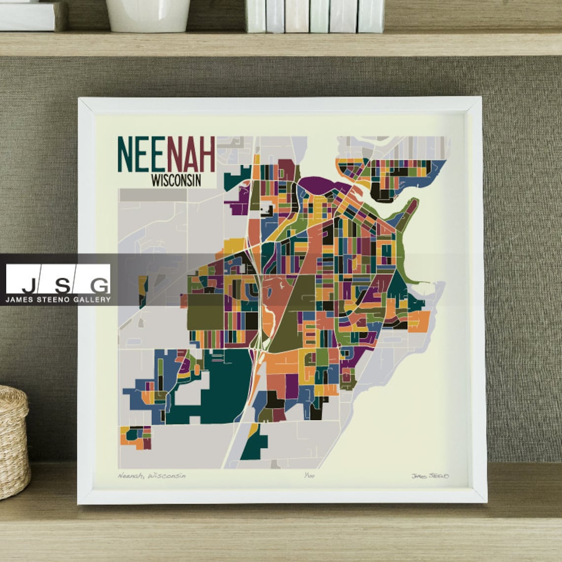 Neenah, Wisconsin Art Map Print (winnebago County, Fox Cities, Doty ...