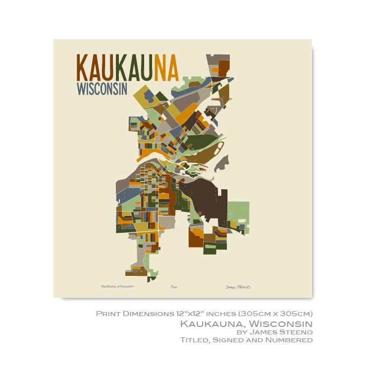 Kaukauna Wisconsin Art Map Print Outagamie and Calumet | Etsy