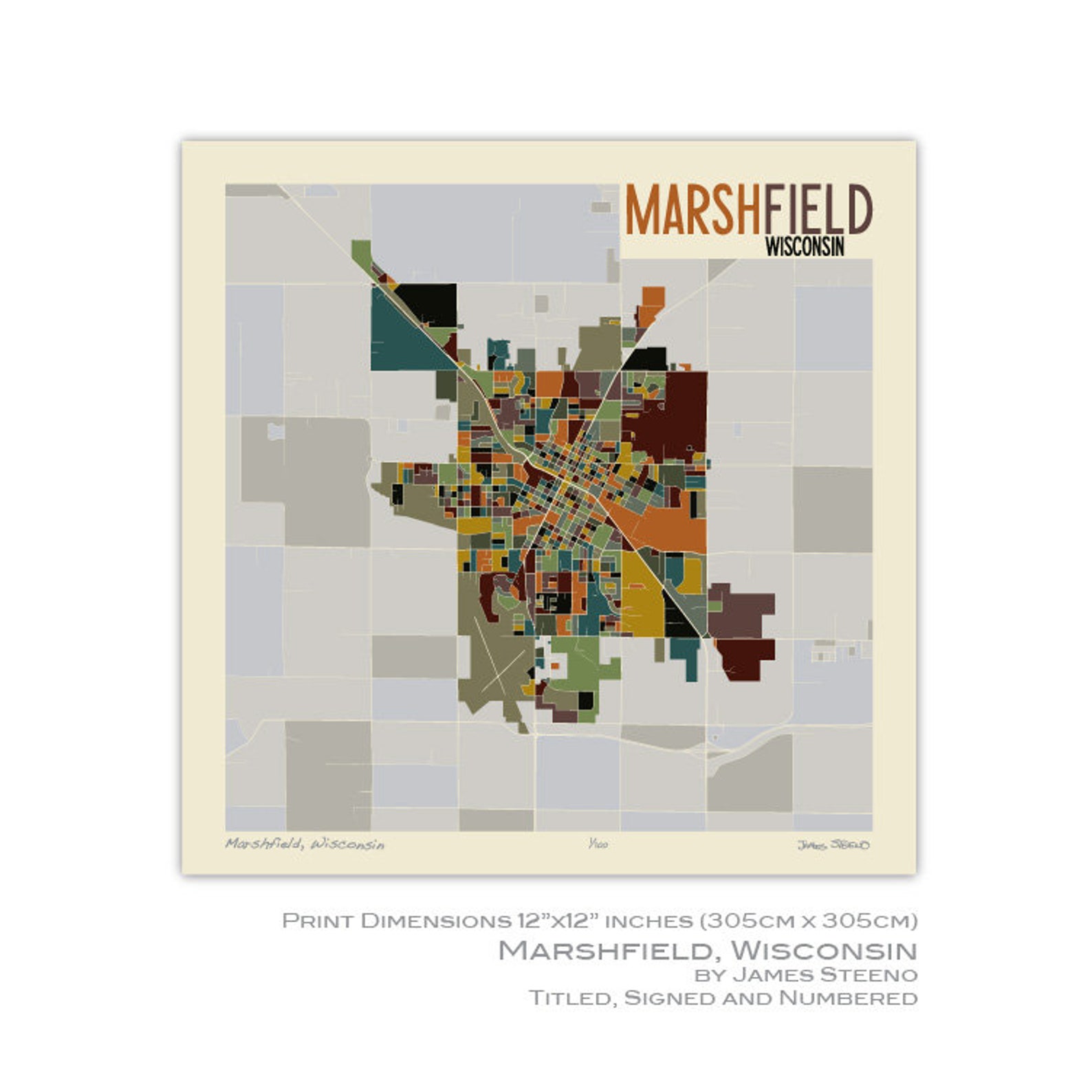 Marshfield Wisconsin City Art Map Print wood County and - Etsy