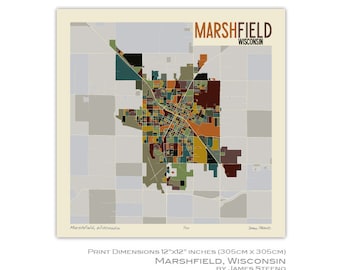 Marshfield Wisconsin Map - Etsy