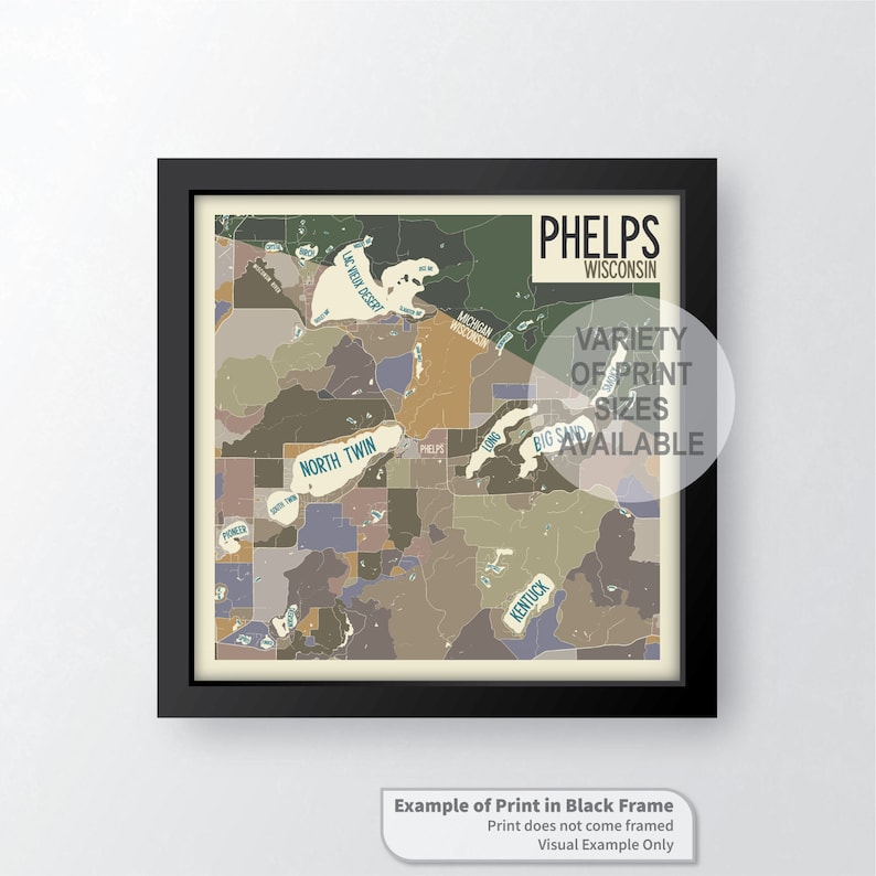 Phelps Wisconsin Art Map Print vilas County by James Steeno - Etsy