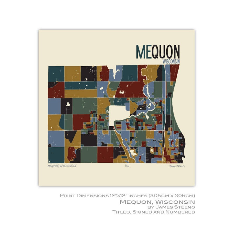 Mequon Wisconsin Art Map Print Ozaukee County by James | Etsy