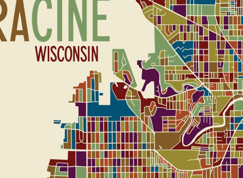 Racine Wisconsin Art Map Print Racine County by James | Etsy