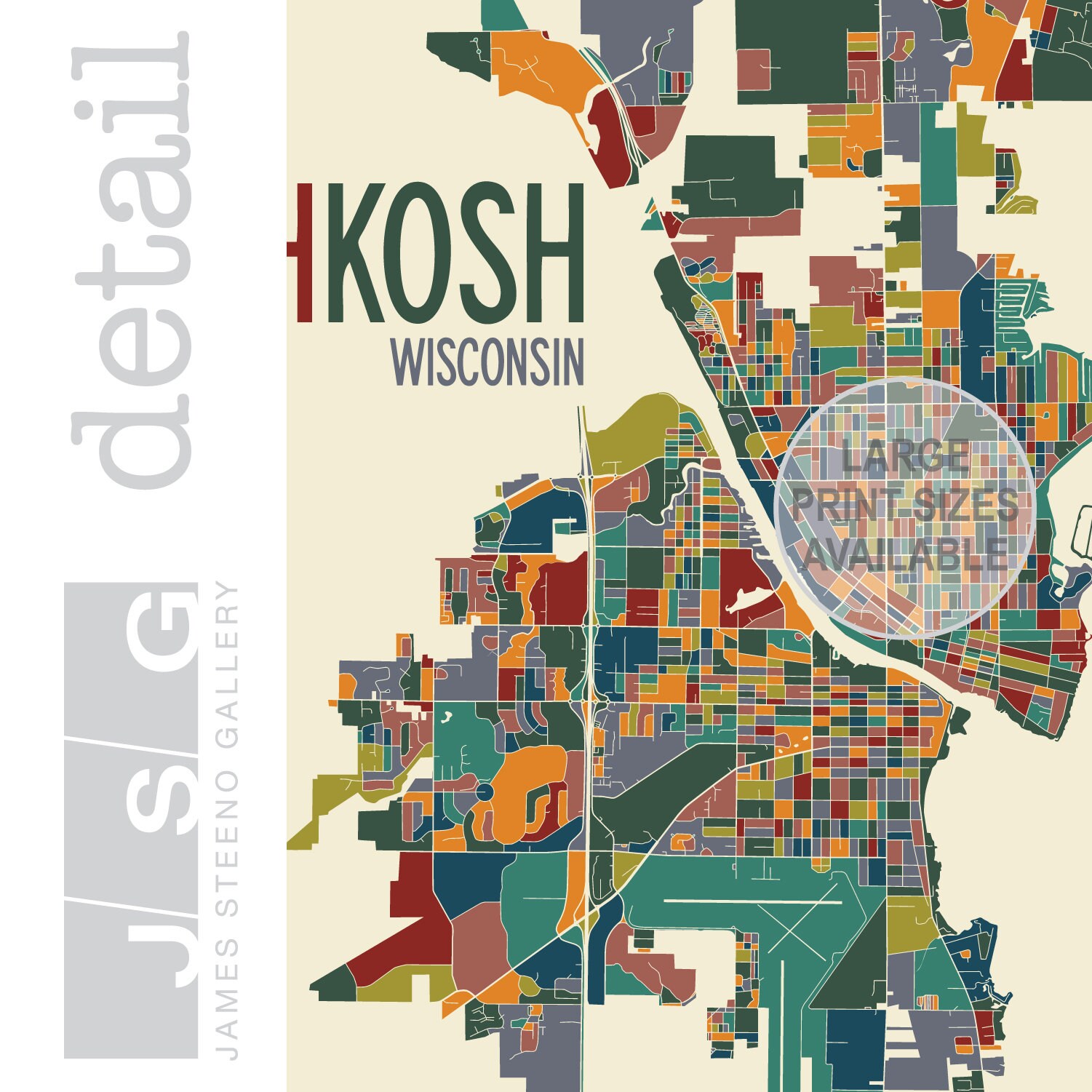 Oshkosh, Wisconsin City Art Map Print (winnebago County) by James ...