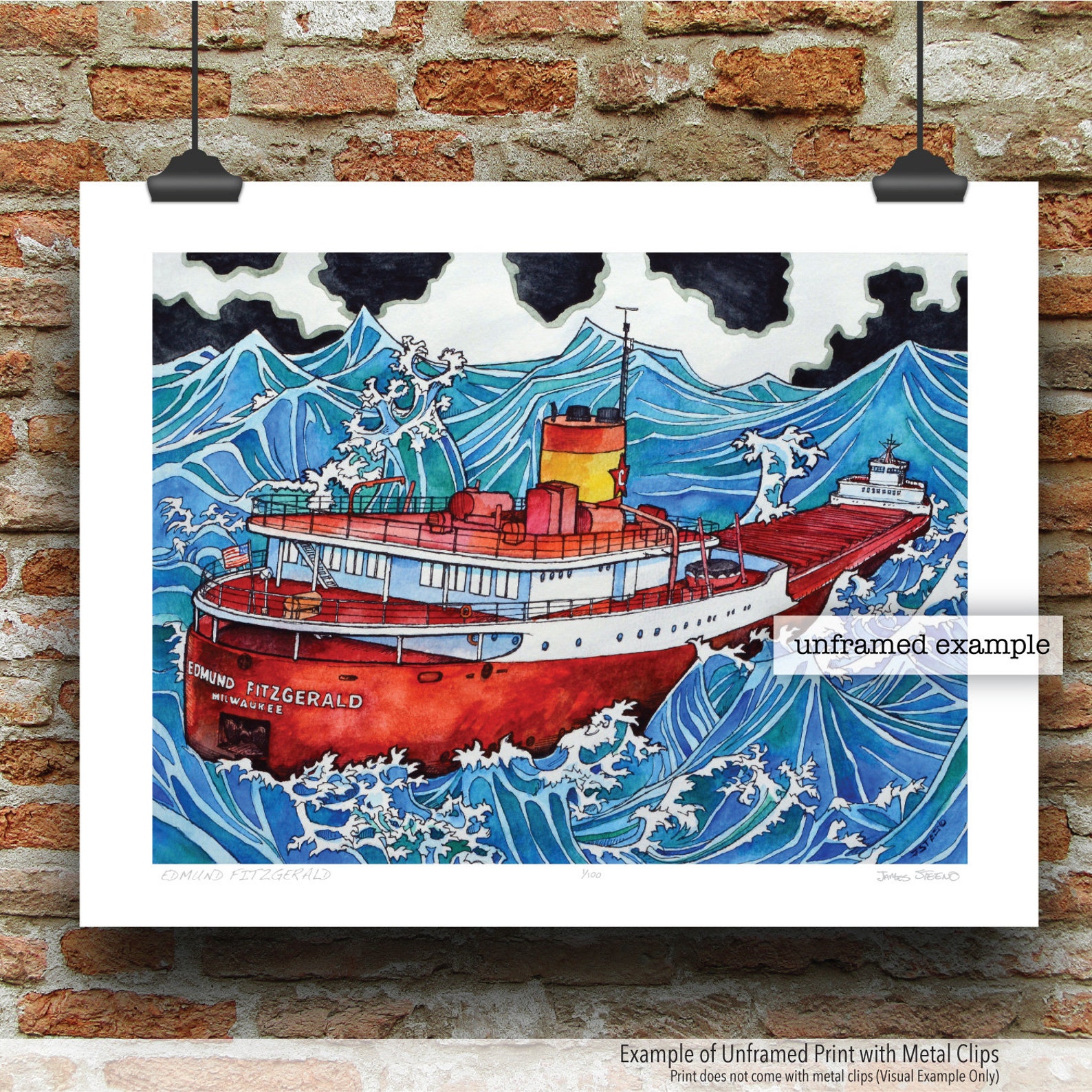 Edmund Fitzgerald Watercolor Art Print by James Steeno (milwaukee ...