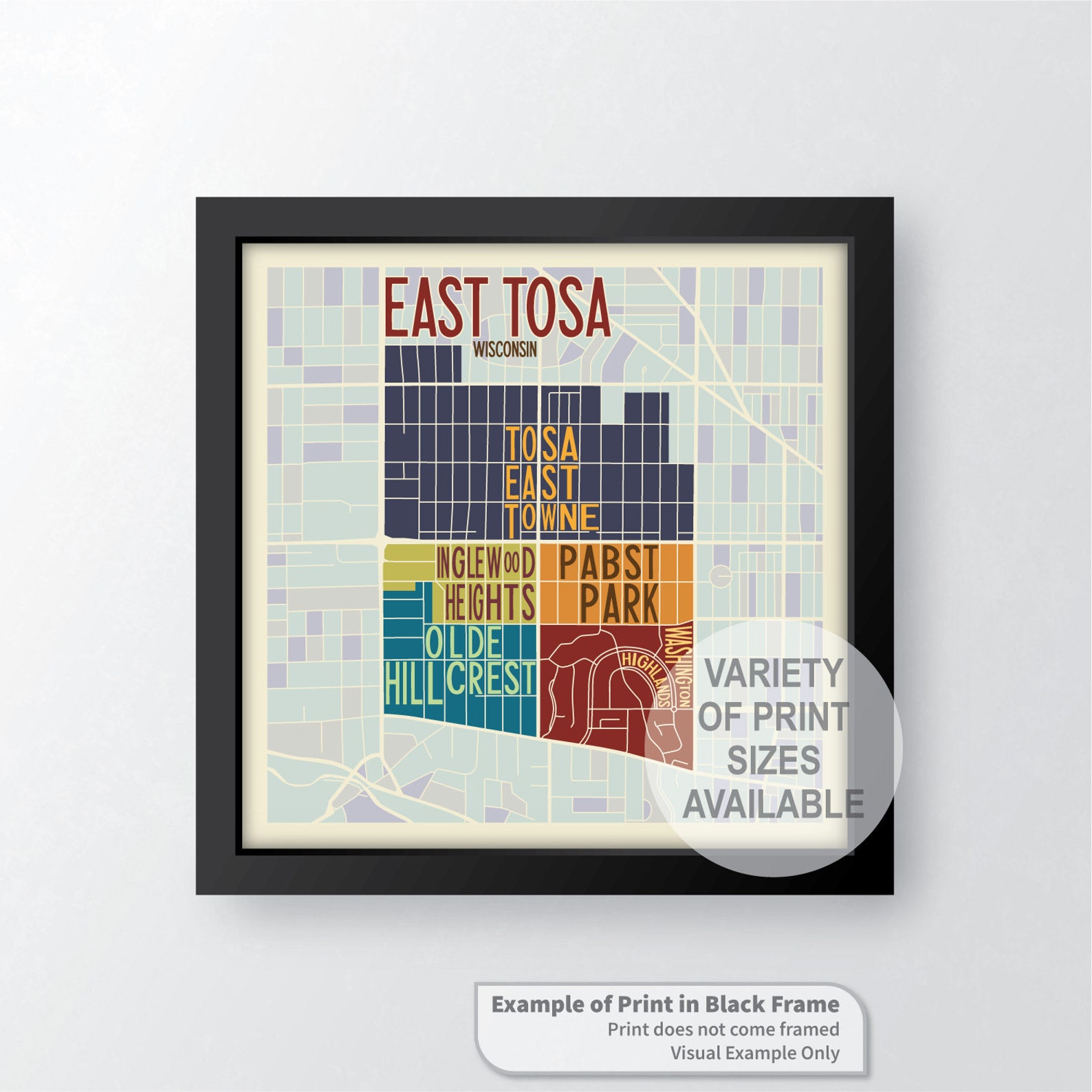 East Tosa, Wauwatosa Wisconsin Neighborhood Art Map Print milwaukee ...