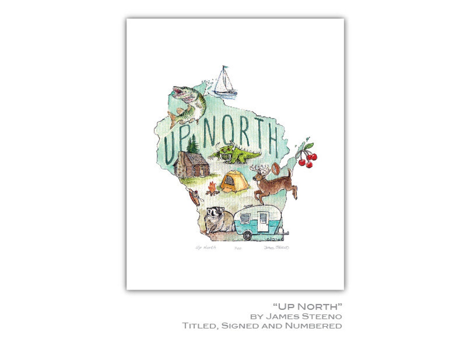 Up North Wisconsin Fun Map Watercolor Art Print by James - Etsy