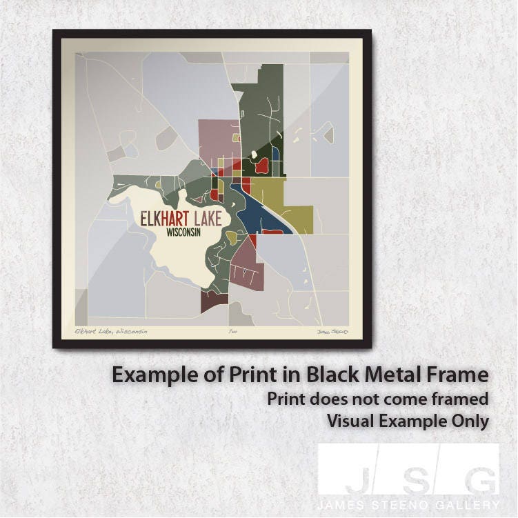 Elkhart Lake Wisconsin City Art Map Print sheboygan County | Etsy