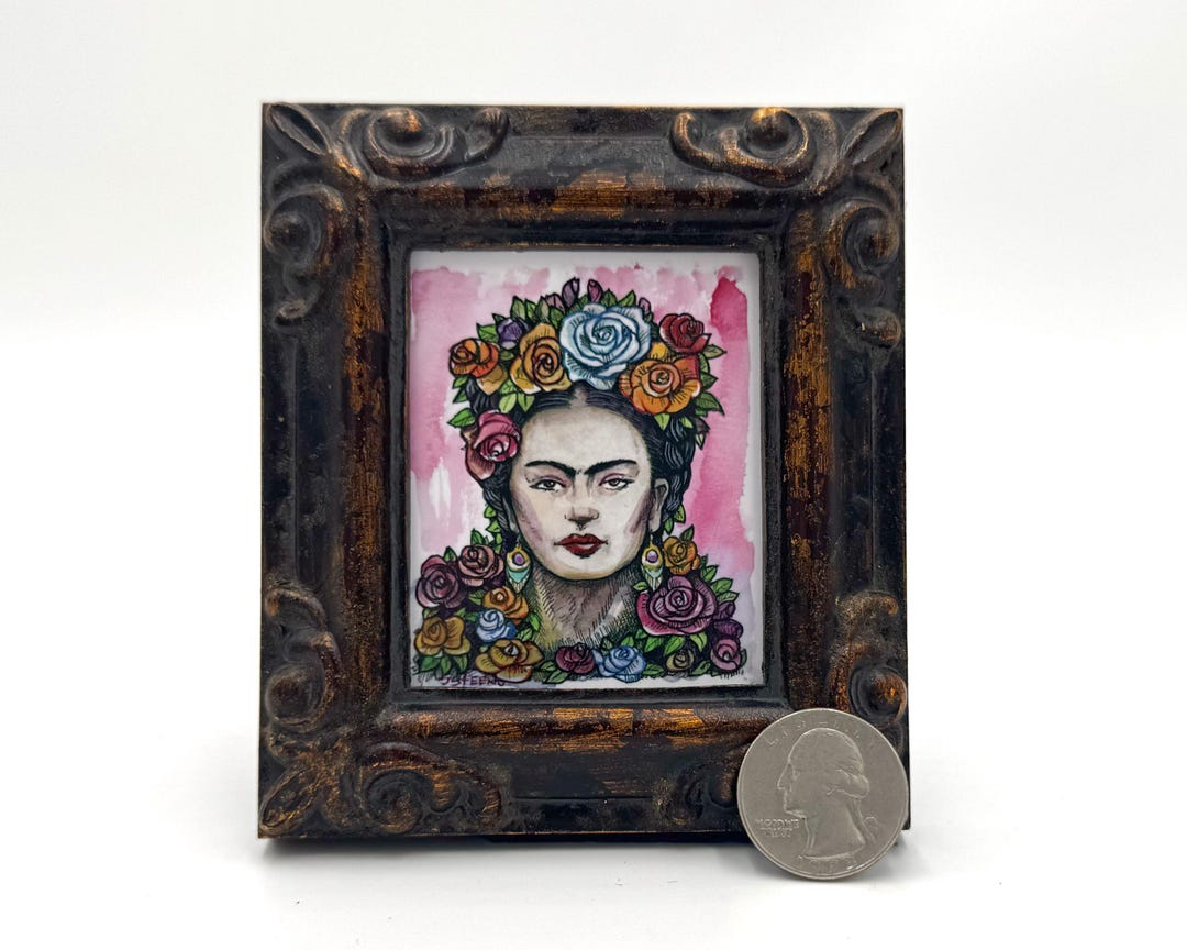 Floral Frida Kahlo Framed Miniature Watercolor Art Print by James ...