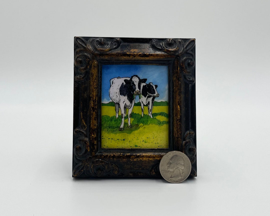 Holstein Cows Framed Miniature Watercolor Art Print by James Steeno ...