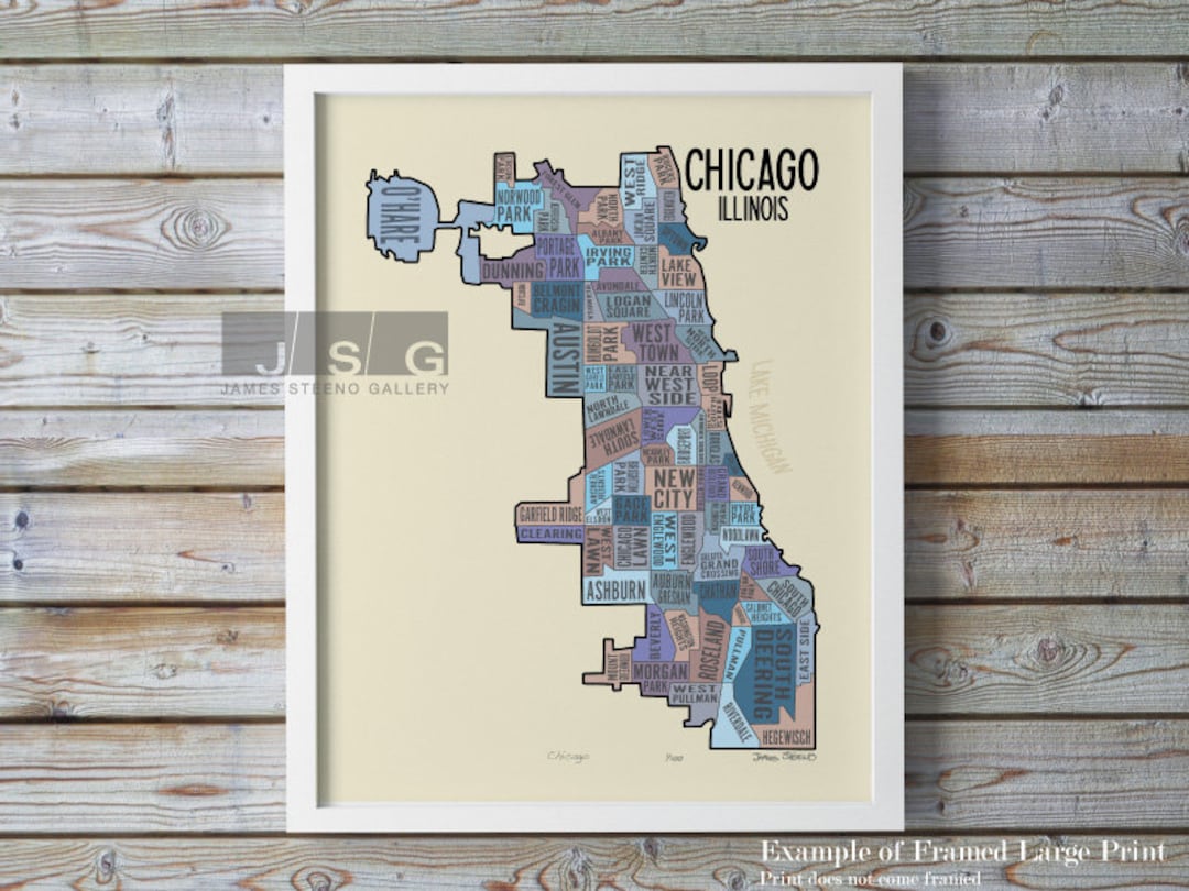 Chicago, Illinois Community Neighborhoods Typography City Map Art Print ...