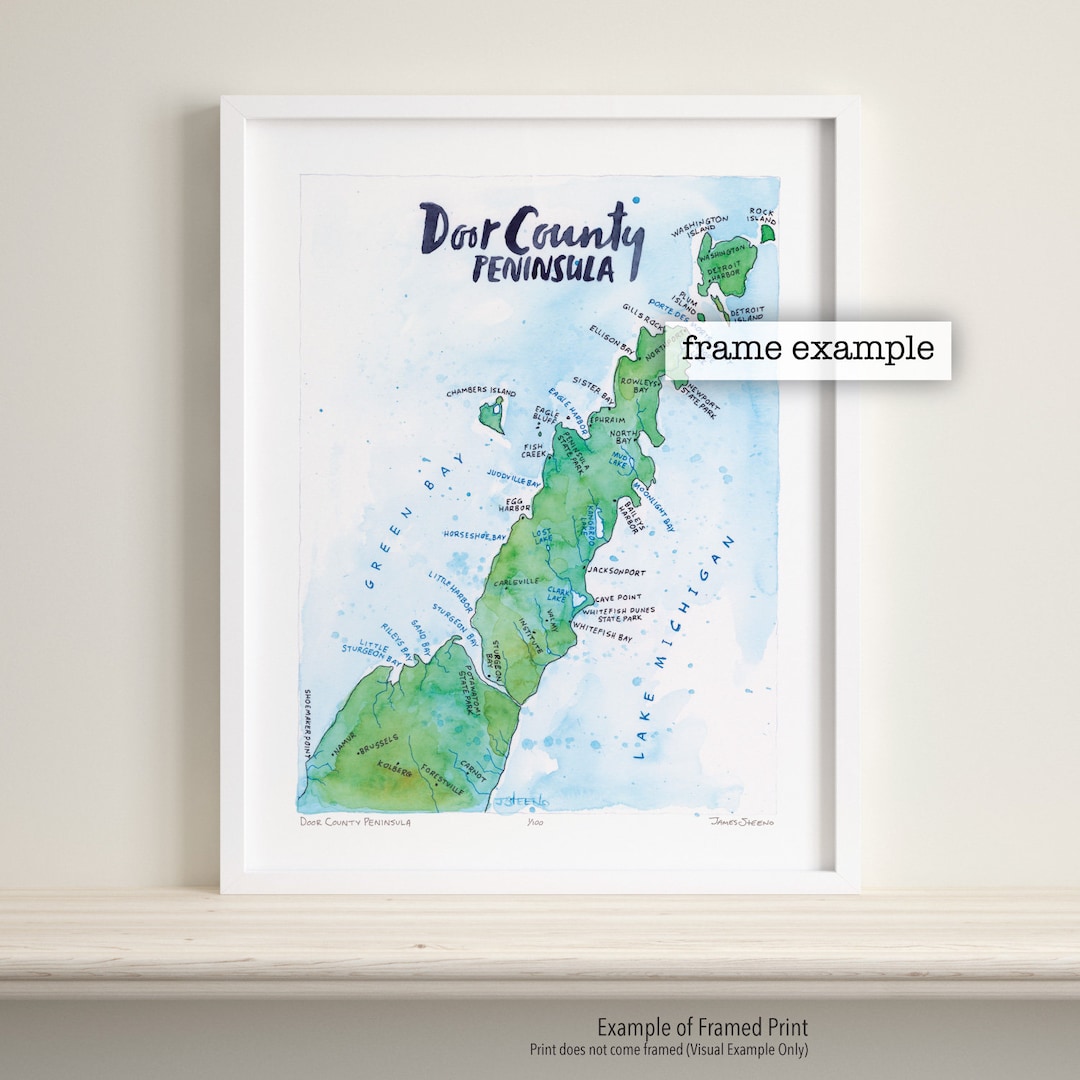 Door County Peninsula Wisconsin Watercolor Map Art Print by James ...