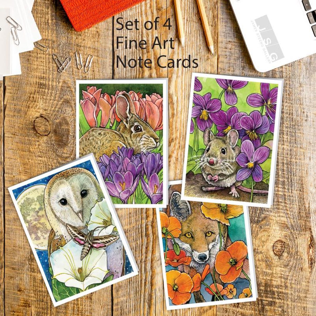 Flora and Fauna Watercolor Note Card Set of 4 by James Steeno Botanical ...