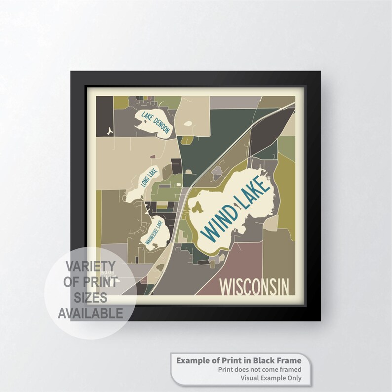 Wind Lake Wisconsin Art Map Print racine County by James - Etsy
