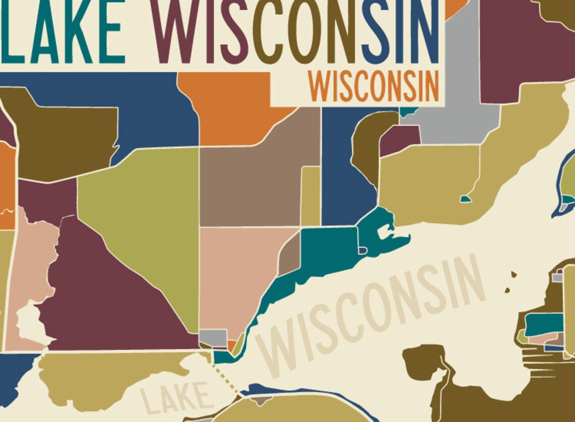 Lake Wisconsin columbia and Sauk Counties Art Map Print by - Etsy