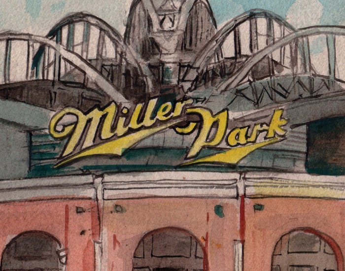 Miller Park Stadium Facade Milwaukee Wisconsin Watercolor Art Print by ...