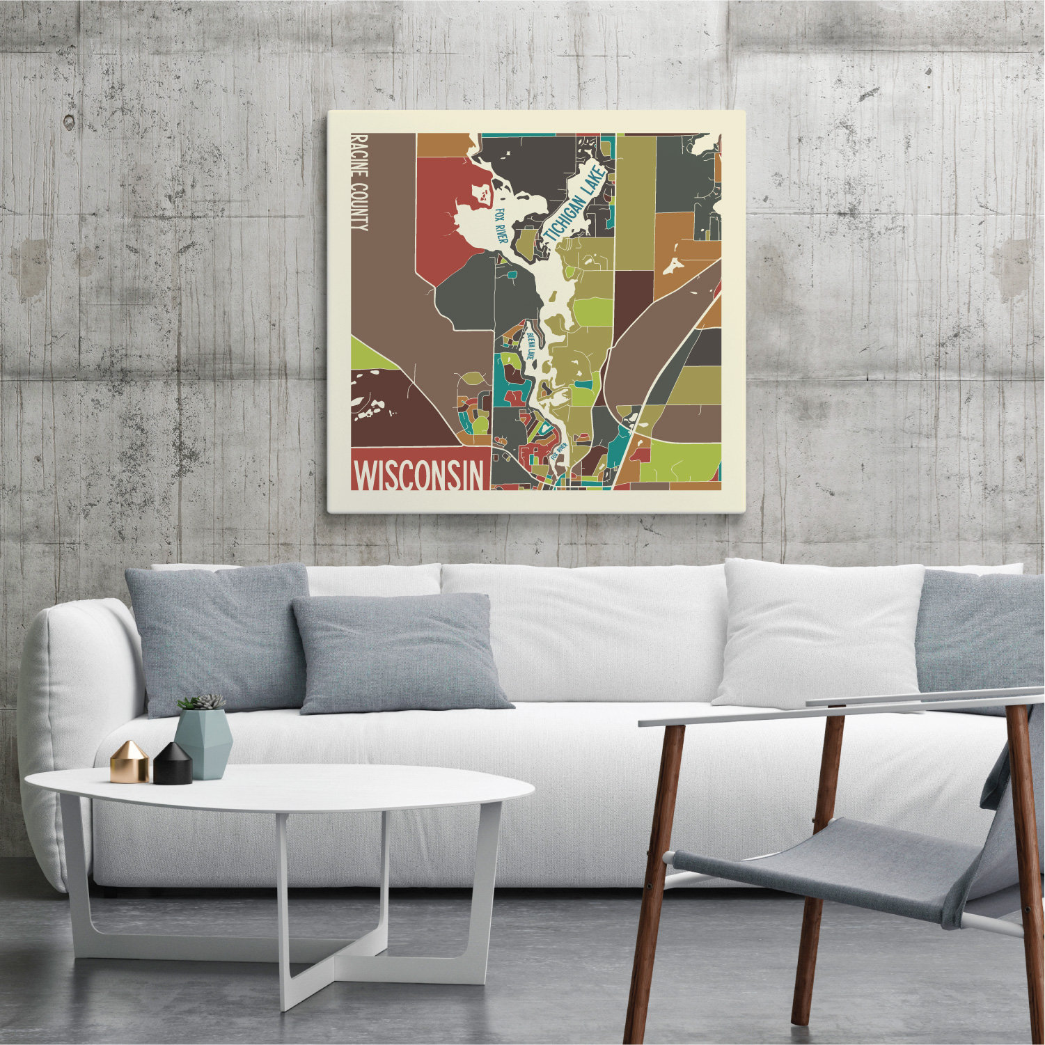 Tichigan Lake Buena Lake Fox River Wisconsin Art Map Print | Etsy