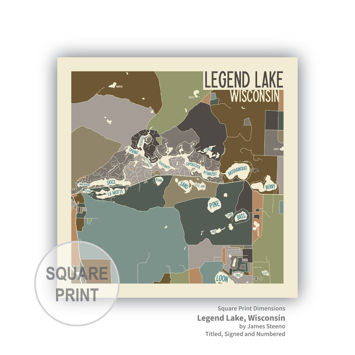 Legend Lake Wisconsin Art Map Print menominee County by | Etsy
