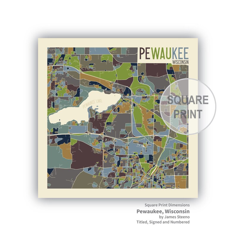 Pewaukee Wisconsin Art Map Print waukesha County Lake - Etsy