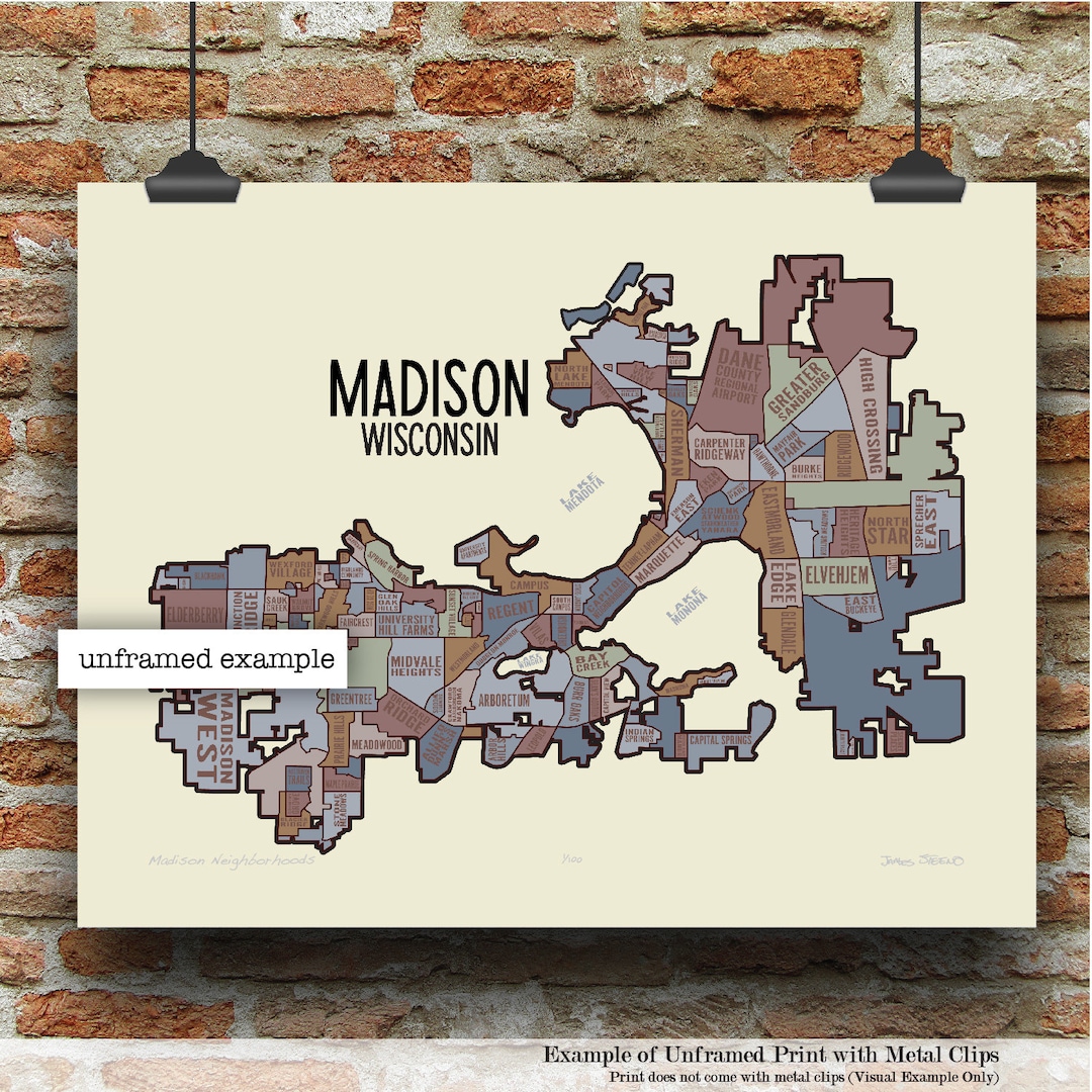 Madison Wisconsin Neighborhoods Typography Map Art Print by James ...