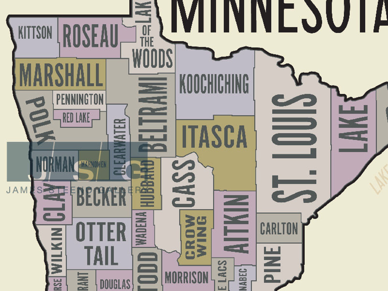 Minnesota State Typography County Map Art Print by James - Etsy