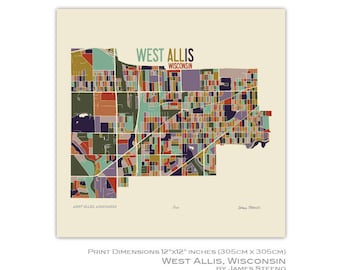 Cudahy Wisconsin Art Map Print milwaukee County by James | Etsy