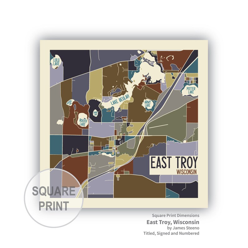 East Troy Wisconsin Art Map Print walworth County Lake - Etsy