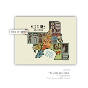 Fox Cities Wisconsin Typography Map Art Print by James Steeno (fox ...