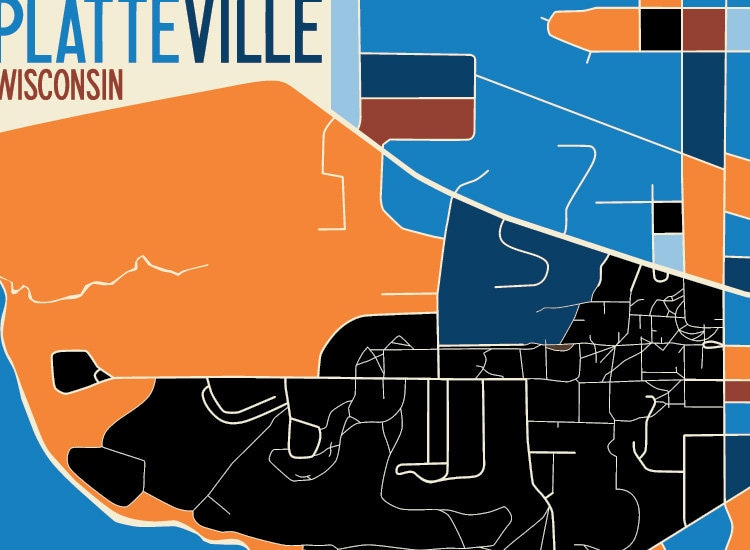 Platteville Wisconsin Univeristy Campus Art Map Print by - Etsy