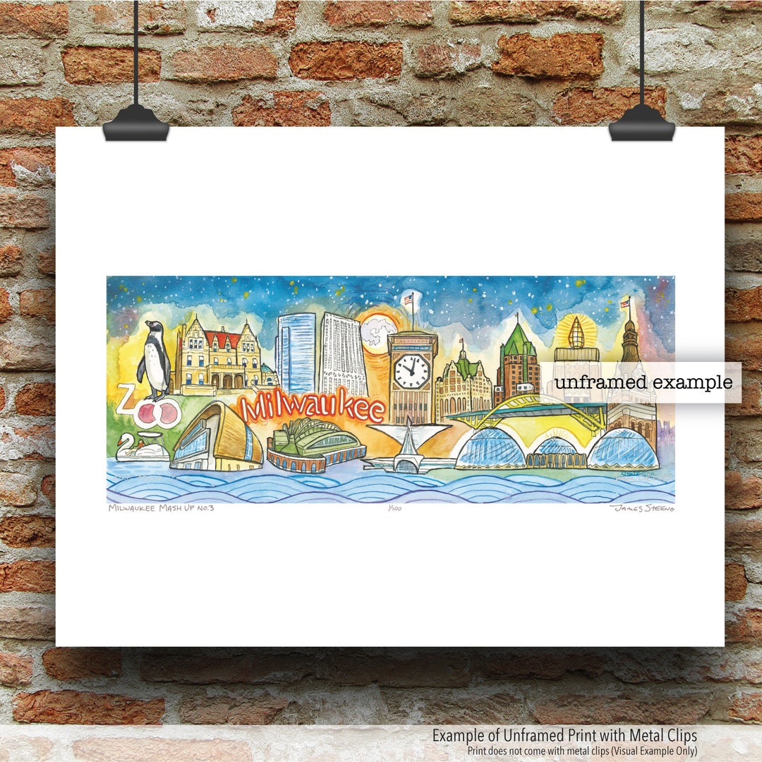 Milwaukee Wisconsin City Landmarks Mash-up No. 3 Watercolor Art Print ...