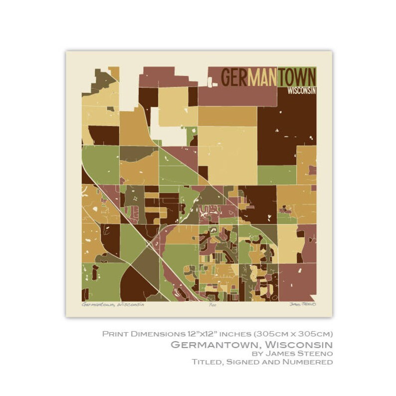 Germantown Wisconsin Art Map Print Washington County by | Etsy
