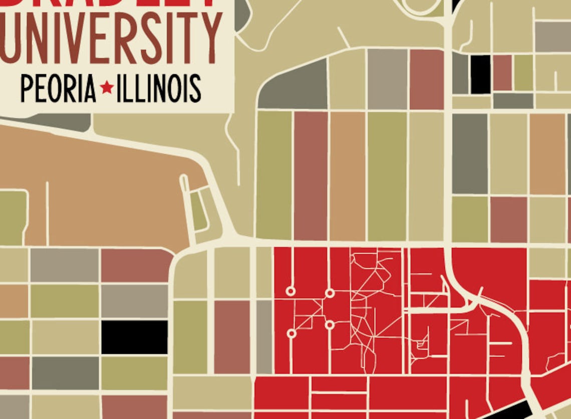 Bradley University Peoria Illinois Campus Art Map Print - Etsy