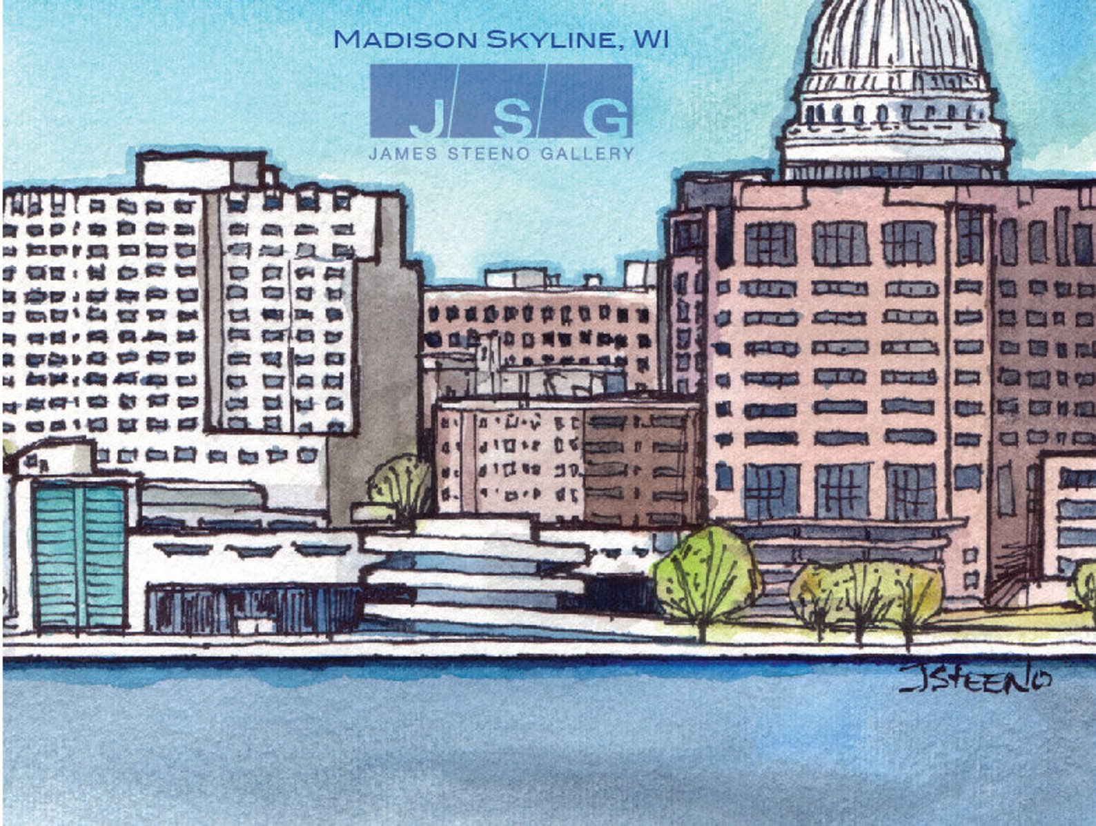 Madison Wisconsin Skyline No 3 (lake Monona View) Pen, Ink and ...