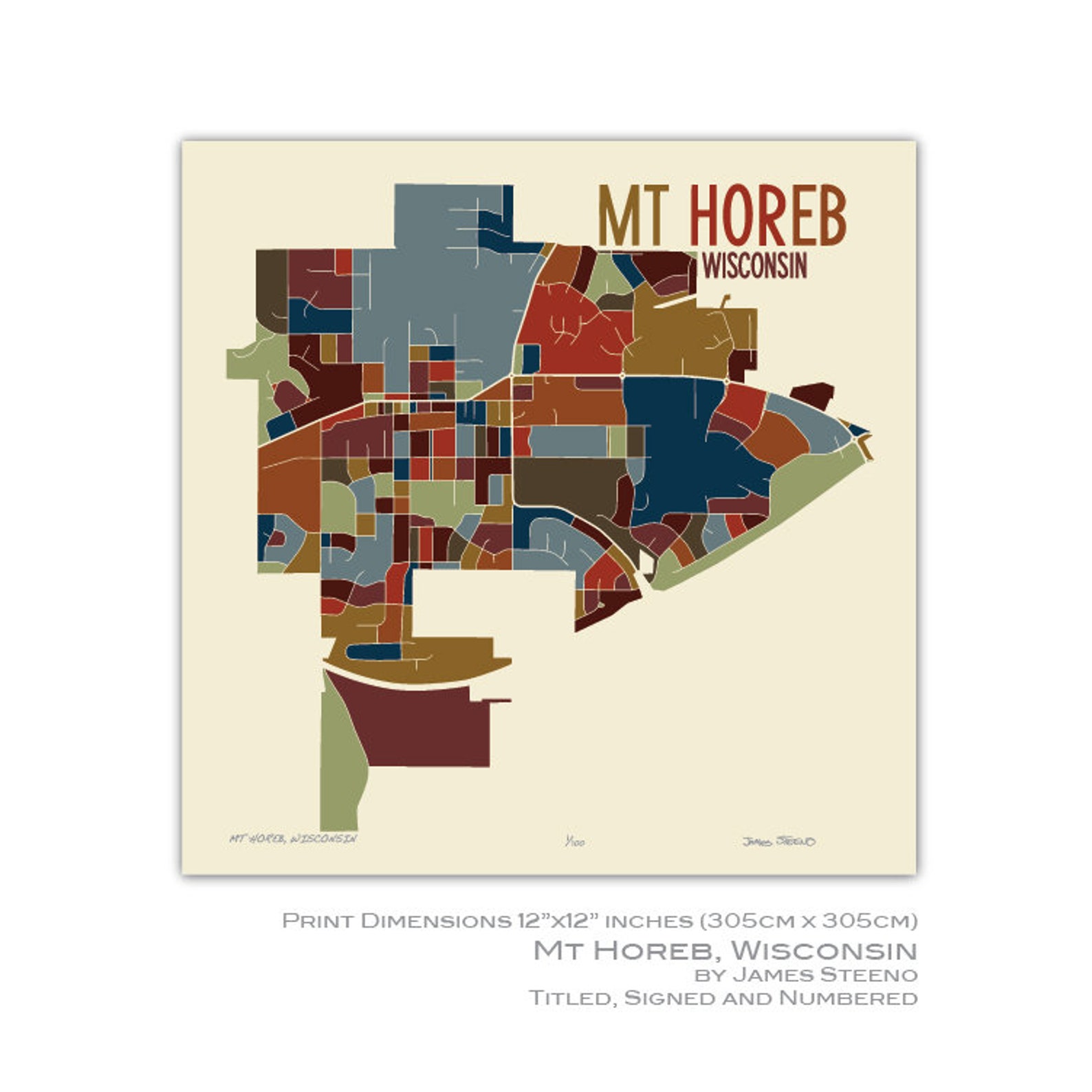 Mt Horeb Wisconsin Art Map Print dane County Mount Horeb by - Etsy