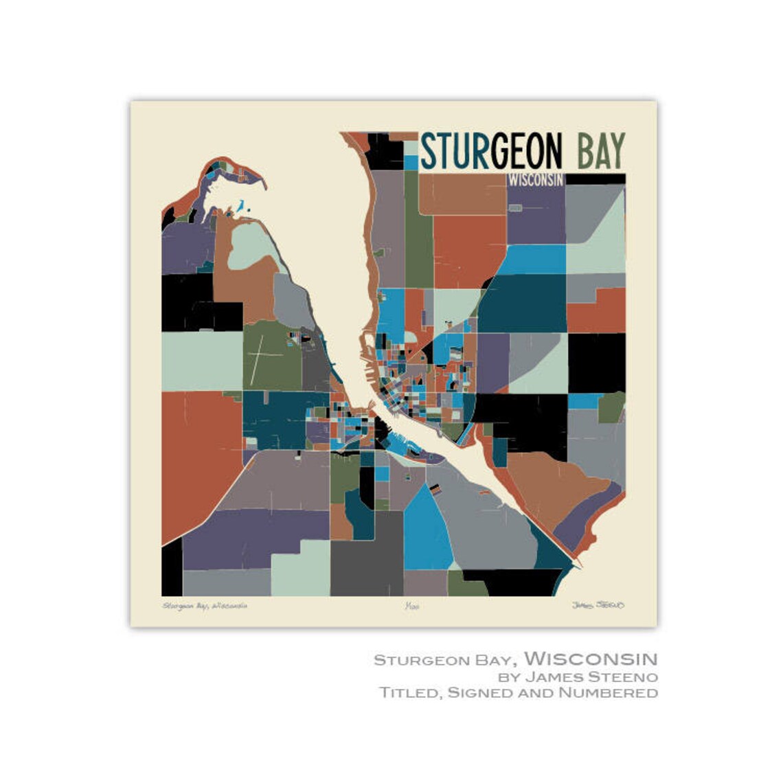 Sturgeon Bay Wisconsin door County City Art Map Print by | Etsy