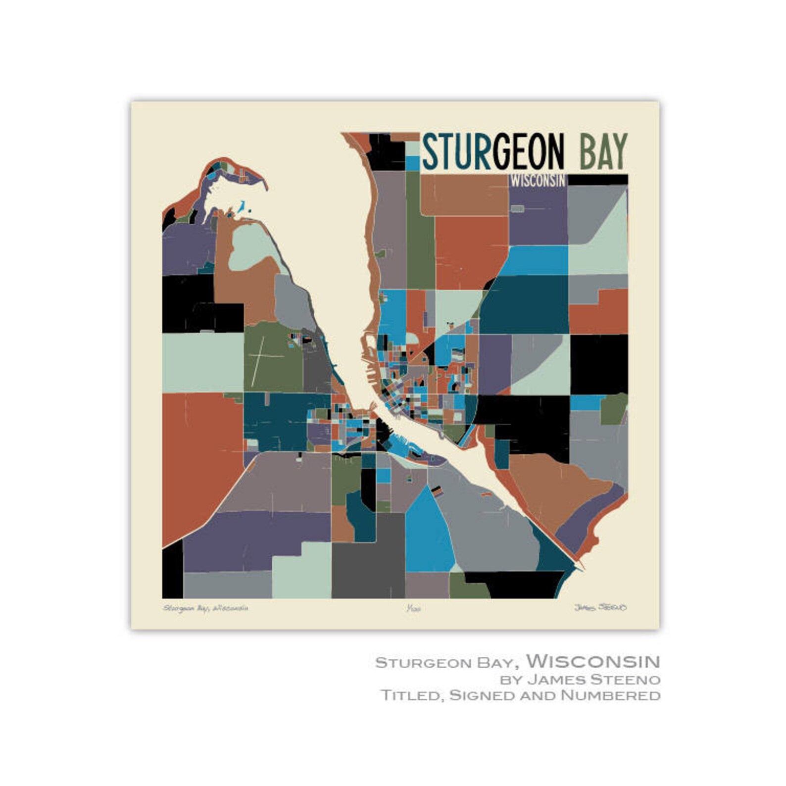 Sturgeon Bay Wisconsin door County City Art Map Print by | Etsy