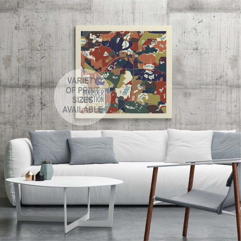 Boulder Junction Wisconsin Art Map Print by James Steeno (boulder Lake ...