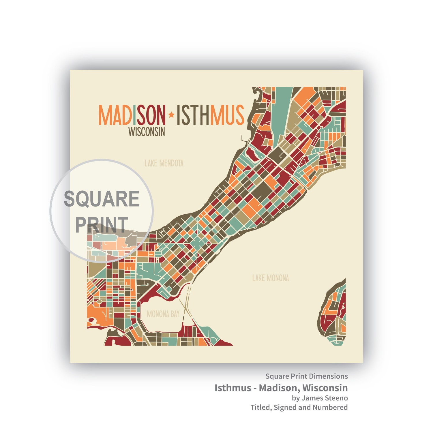 Isthmus Madison Wisconsin Art Map Print dane County by | Etsy