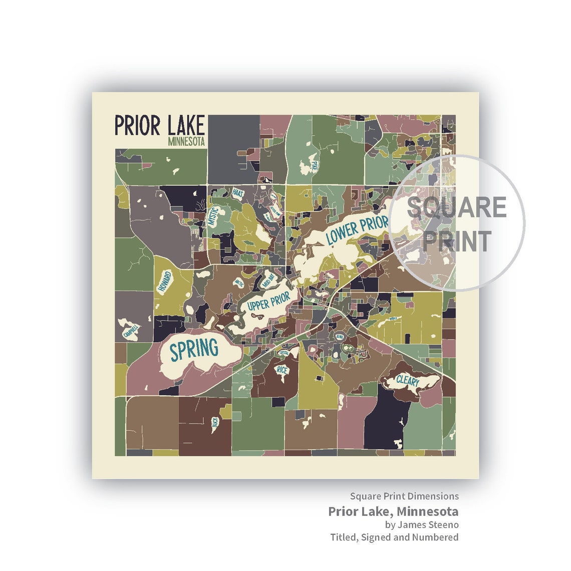Prior Lake Minnesota Art Map Print by James Steeno scott - Etsy