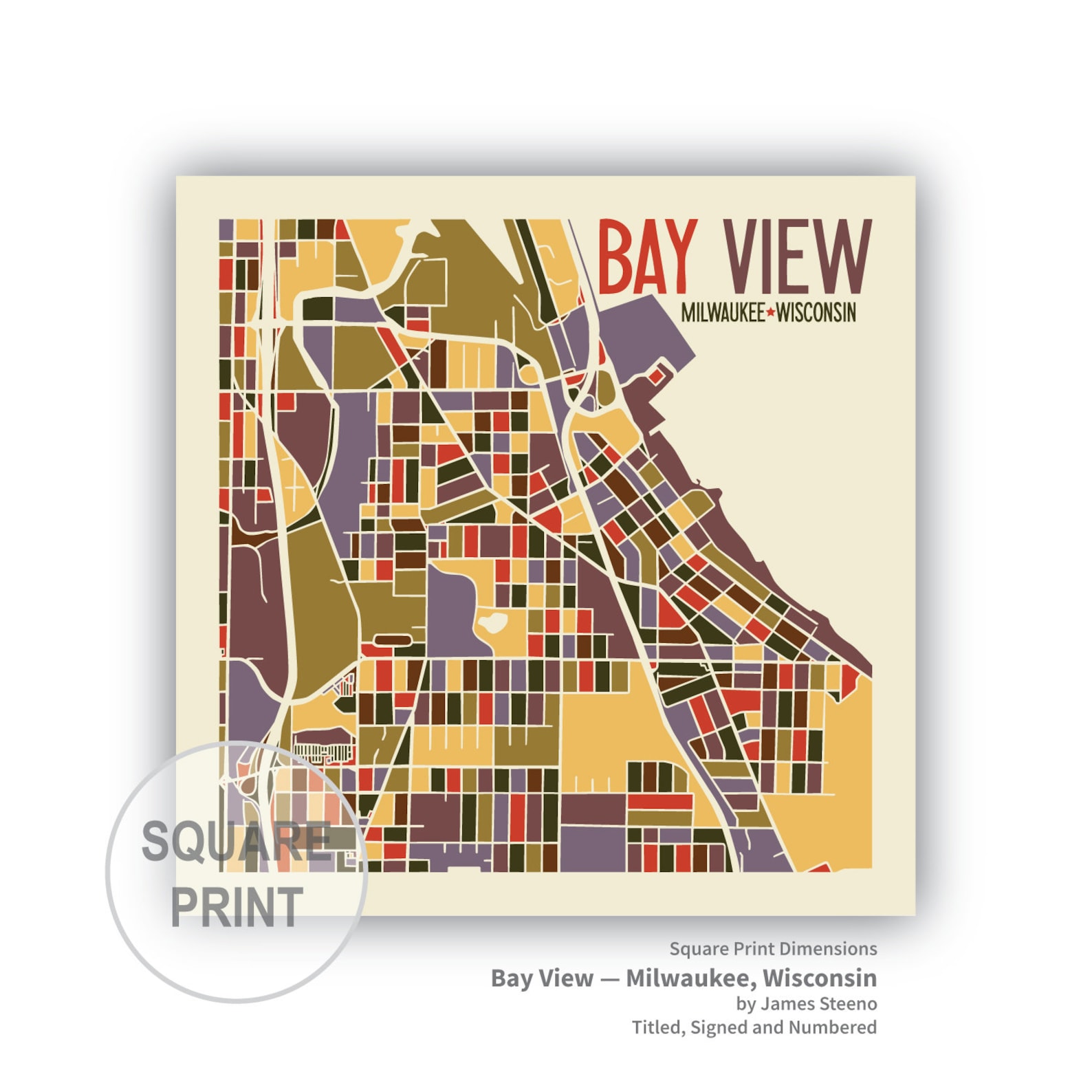 Bay View Neighborhood Milwaukee Wisconsin Art Map Print by | Etsy