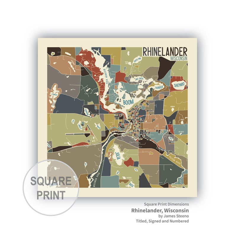 Rhinelander Wisconsin Art Map Print oneida County by James - Etsy