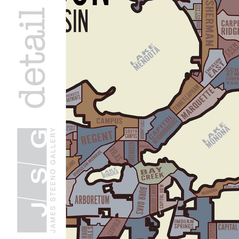 Madison Wisconsin Neighborhoods Typography Map Art Print by - Etsy
